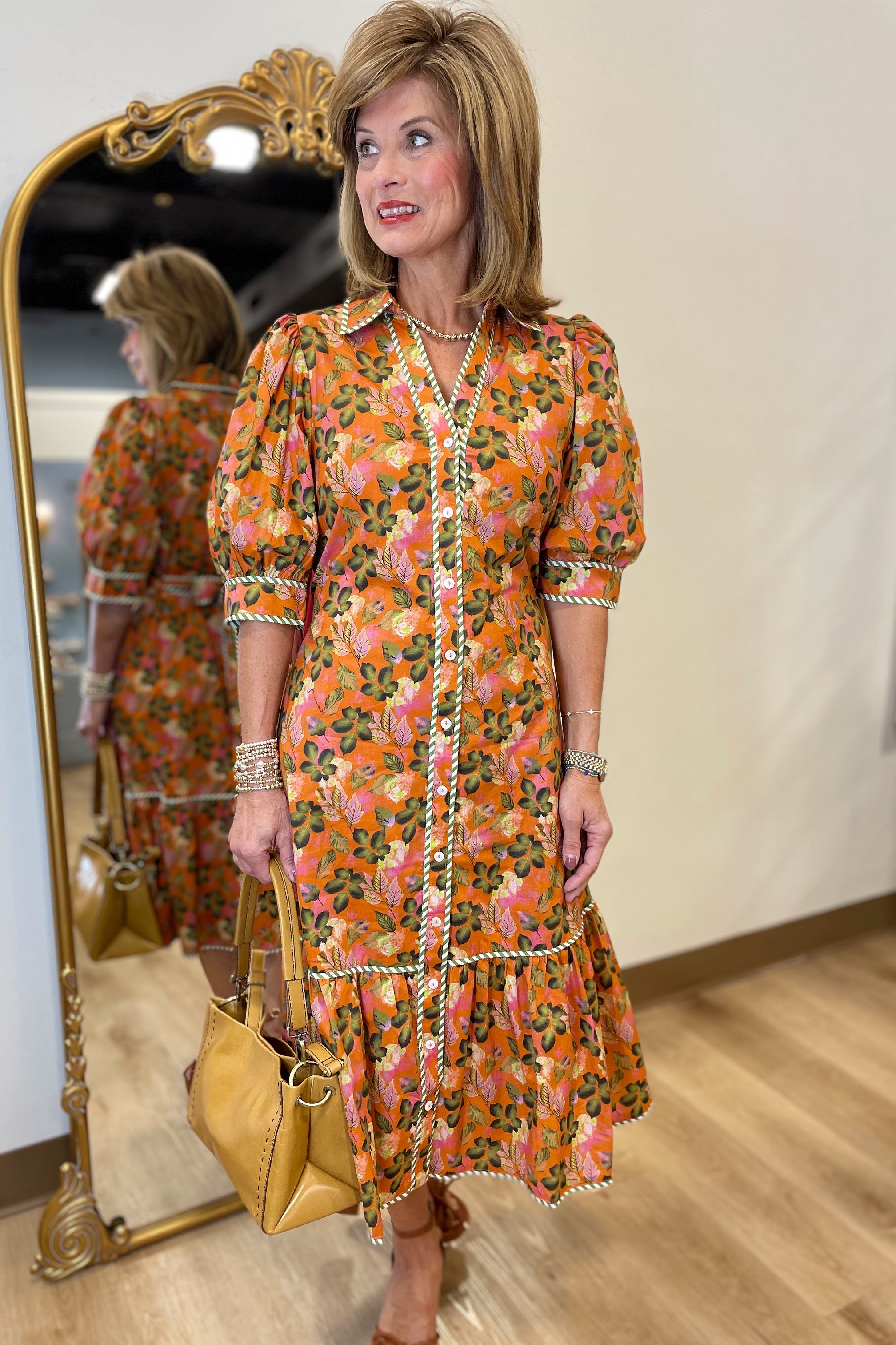 THML Puff Sleeve Fall Print Dress – Expectations Too