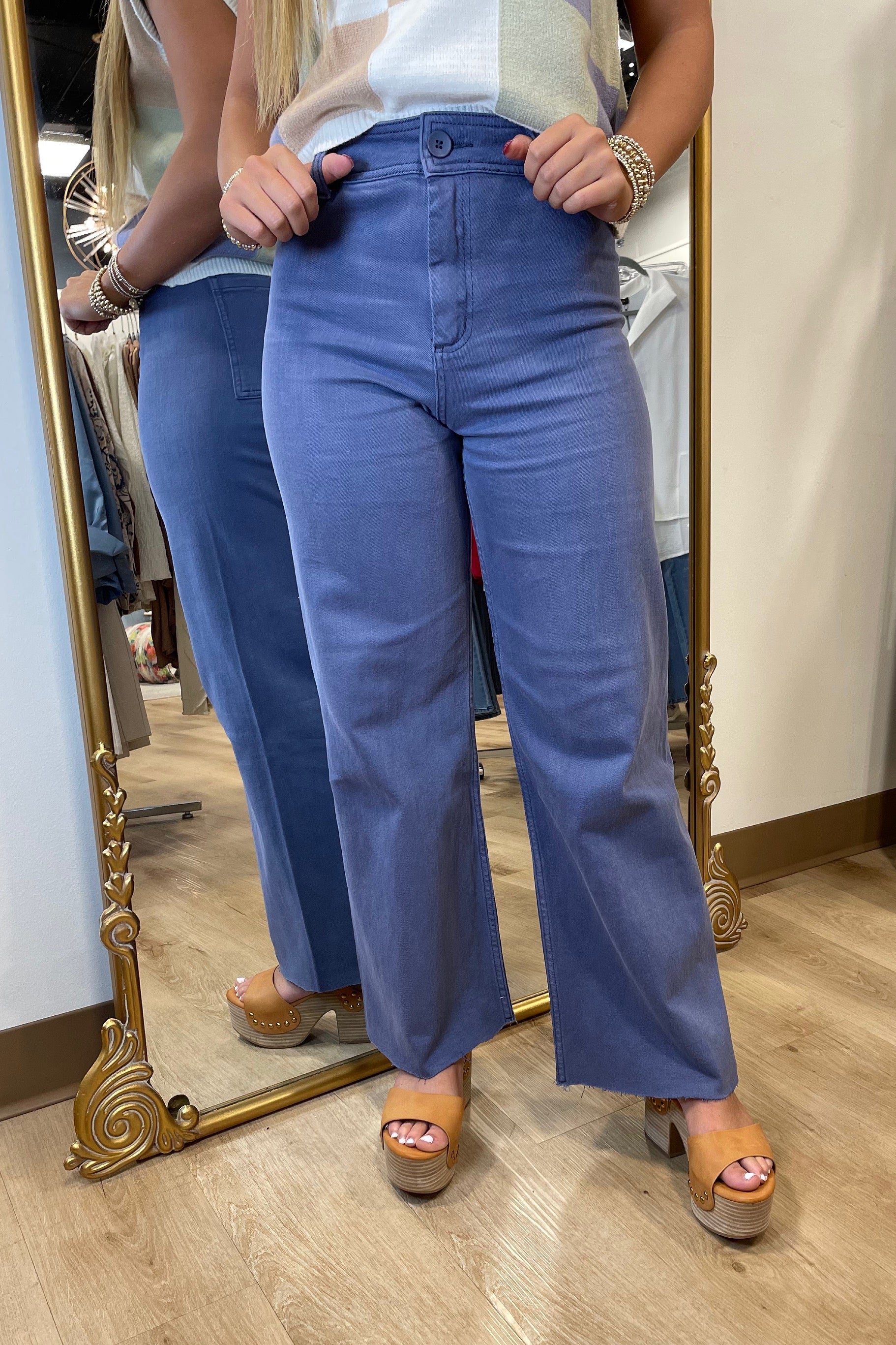 Hug Me Tight Jeans Dusty Blue – Expectations Too