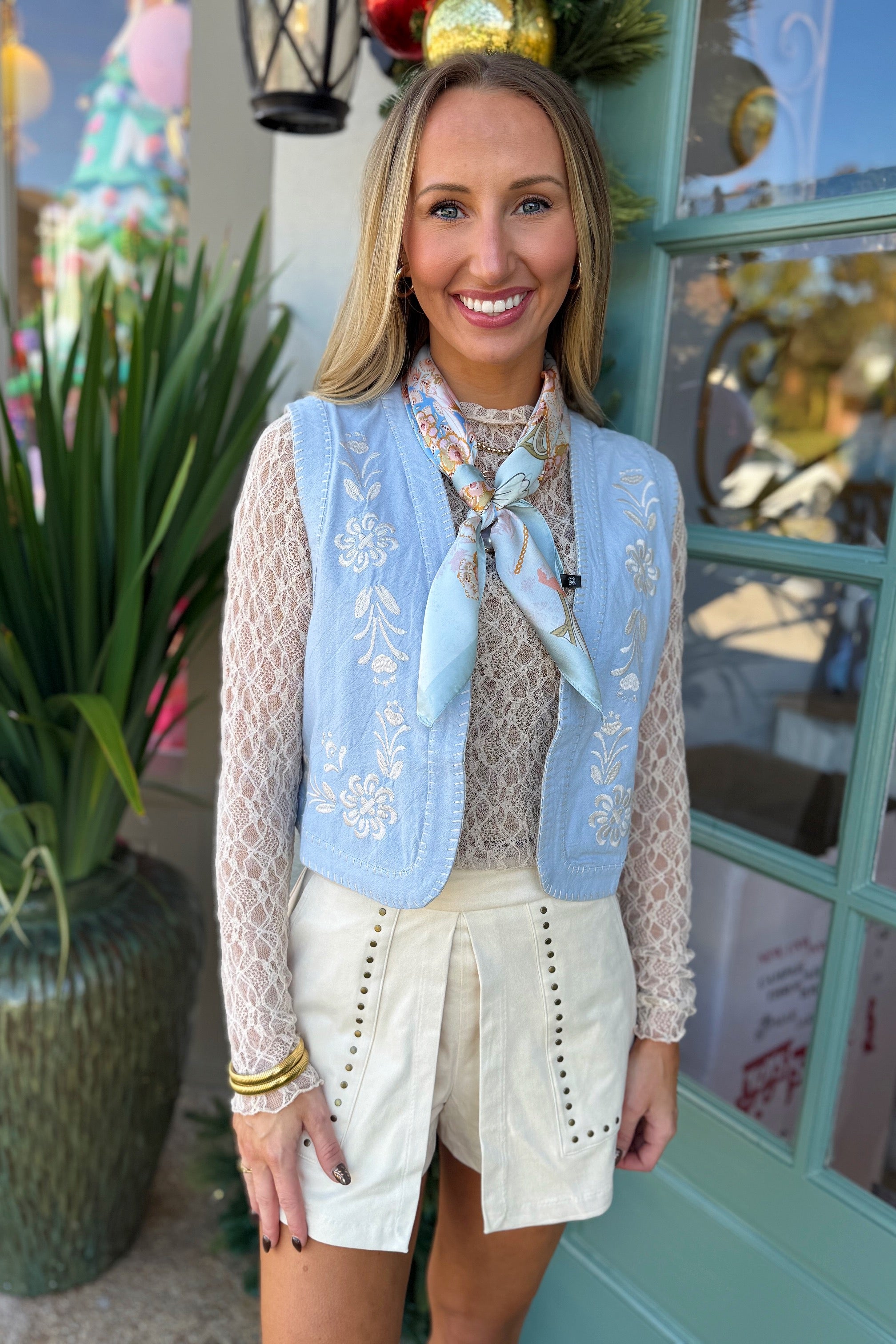 Iced Sky Embroidered Vest Blue – Expectations Too