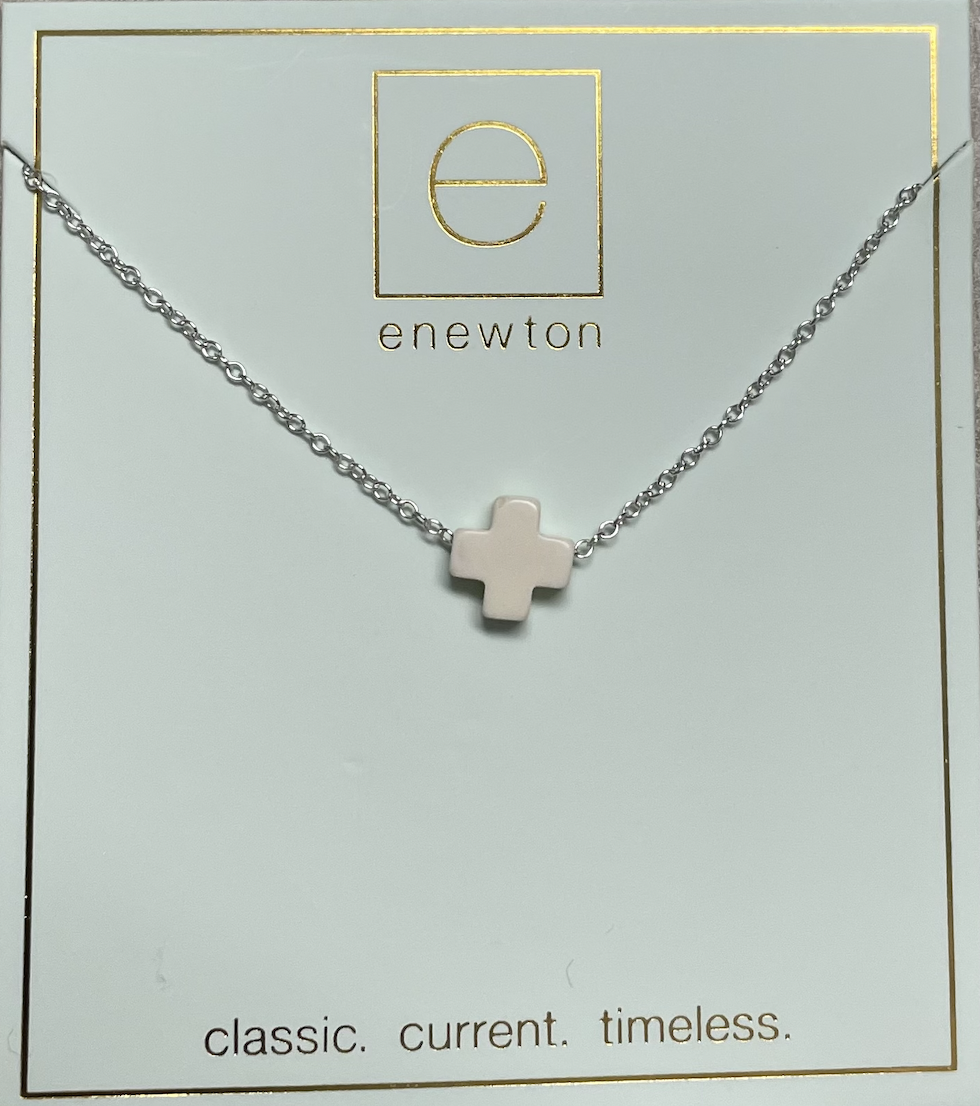 E Newton 16" Necklace Sterling signature Cross Off White– Expectations Too